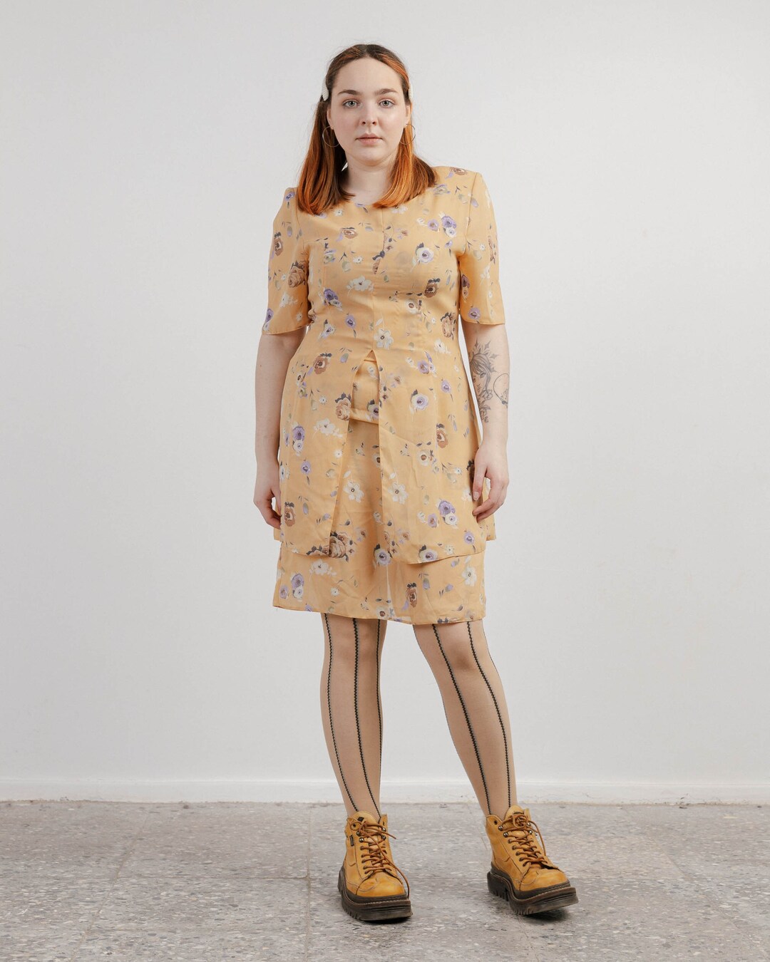 Vintage 90s Secretary Floral Short Sleeve Orange Dress M - Etsy