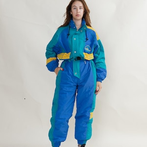Vintage Blue Colorblock One Piece Snow Suit L/XL, Full Ski Suit Women ...