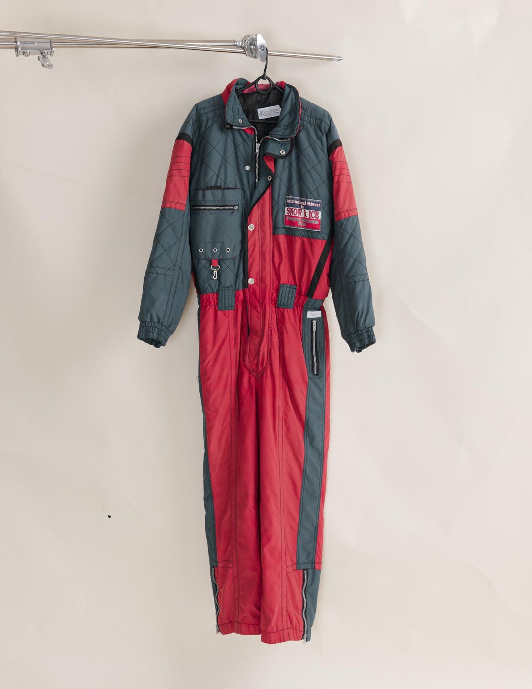 Vintage Proline Gray Red Quilted Ski Suit, Padded Full Snow Suit M Men ...
