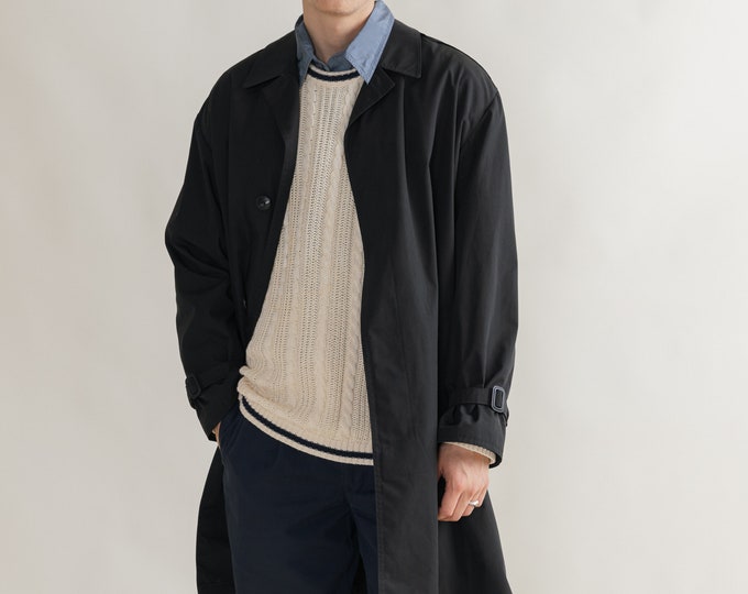 Vintage 80s Preppy Minimal Black Mini Men Trench Coat L - Etsy