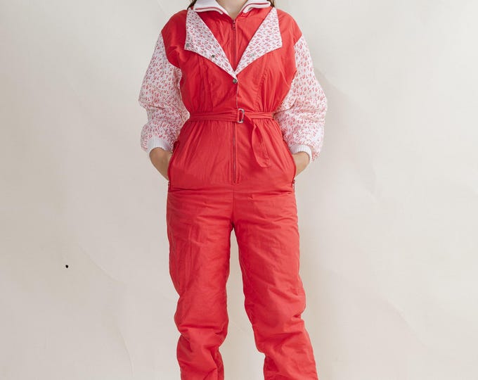 Vintage 80s Funky Red Full Ski Suit Women, Full Red&white Snow Suit M ...