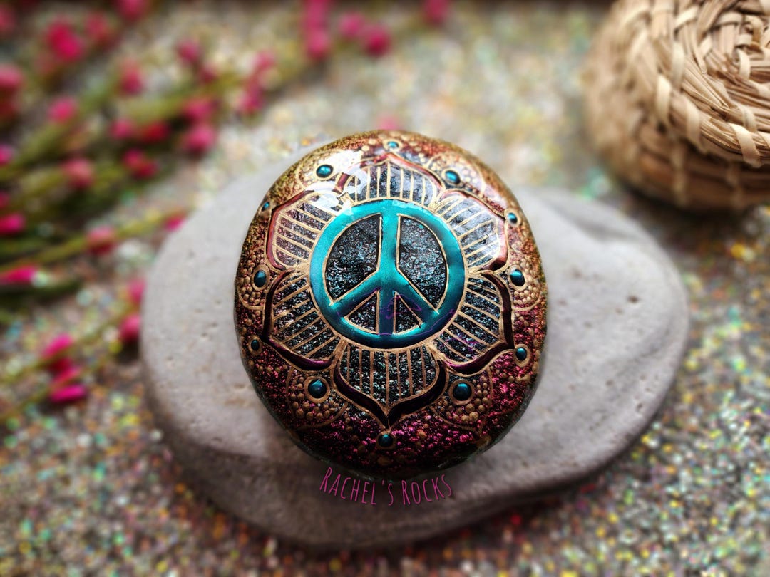 Peace Stone. Hand Painted Lake Superior Stone. Size Approx 3.5 Inches ...