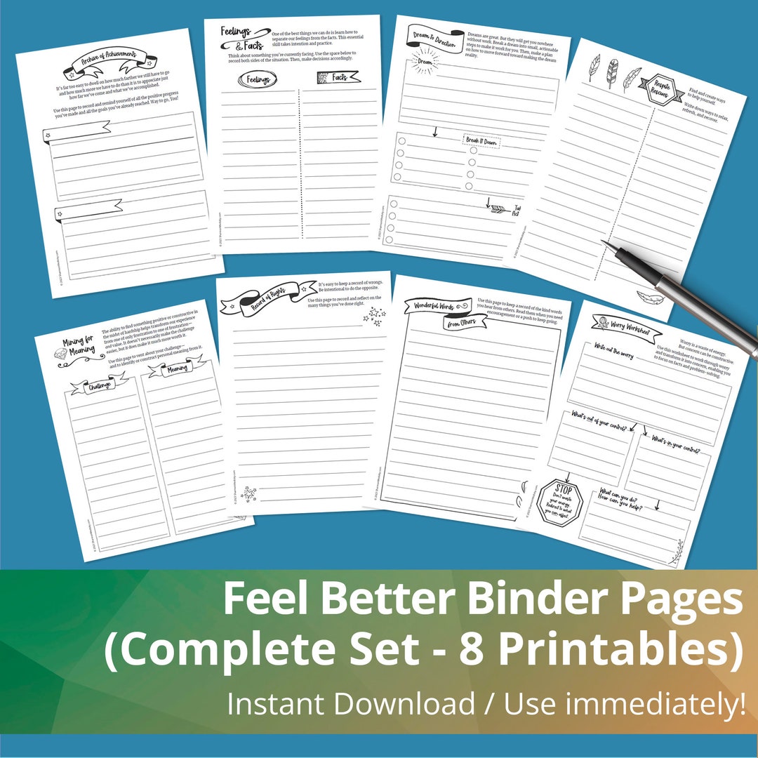 Feel Better Binder Pages COMPLETE SET, Instant Download, Printable ...