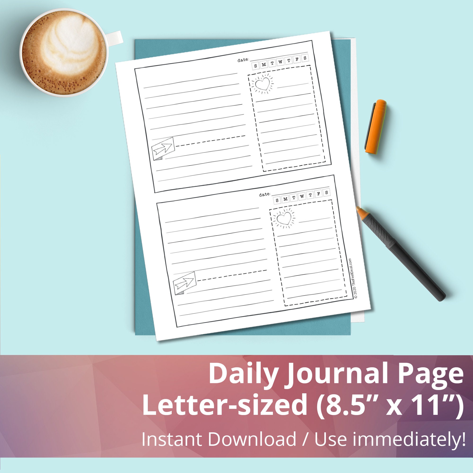 Daily Journal Pages, Instant Download, Printable, Emotional Wellness ...