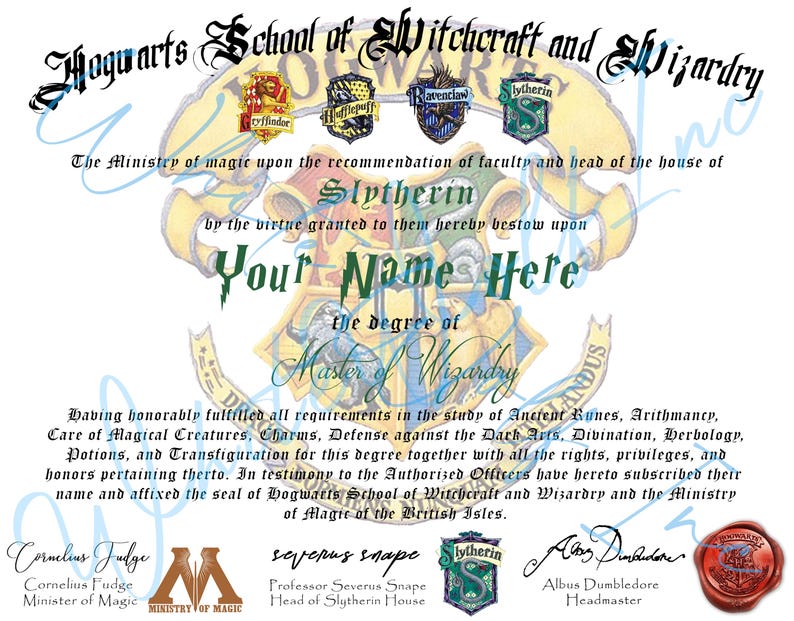 Personalized Hogwarts Diploma With Official Folder, Harry Potter Parody ...