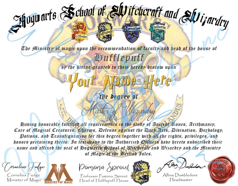 Personalized Hogwarts Diploma With Official Folder, Harry Potter Parody ...