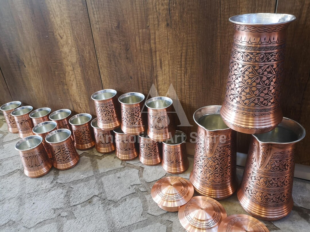 Handmade Turkish Copper Jug Set: Honeycomb Design Carafe - Etsy