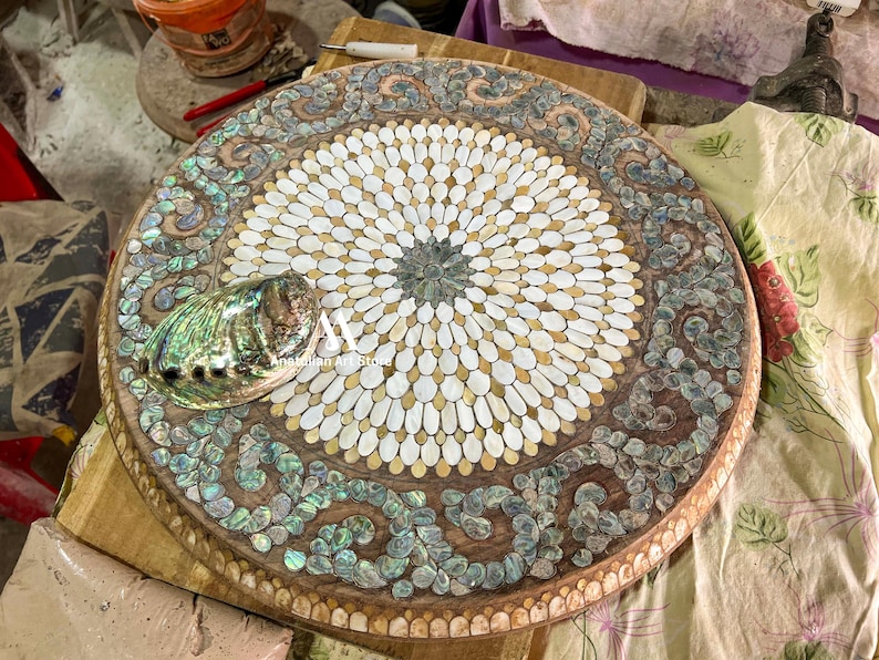 Handmade Walnut Coffee Table: Abalone & Mother of Pearl Inlay - Etsy