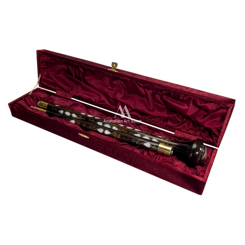 Walnut Wood Walking Cane: Mother of Pearl Inlay, Gift Box - Etsy