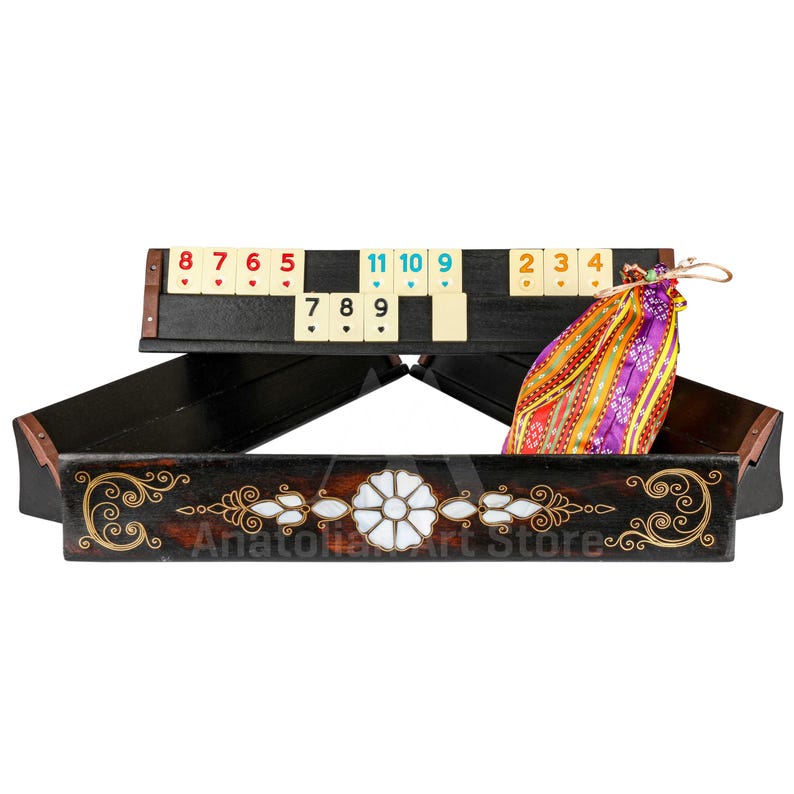 Handmade Walnut Rummikub Set: Mother of Pearl Inlaid Tiles & Bag - Etsy