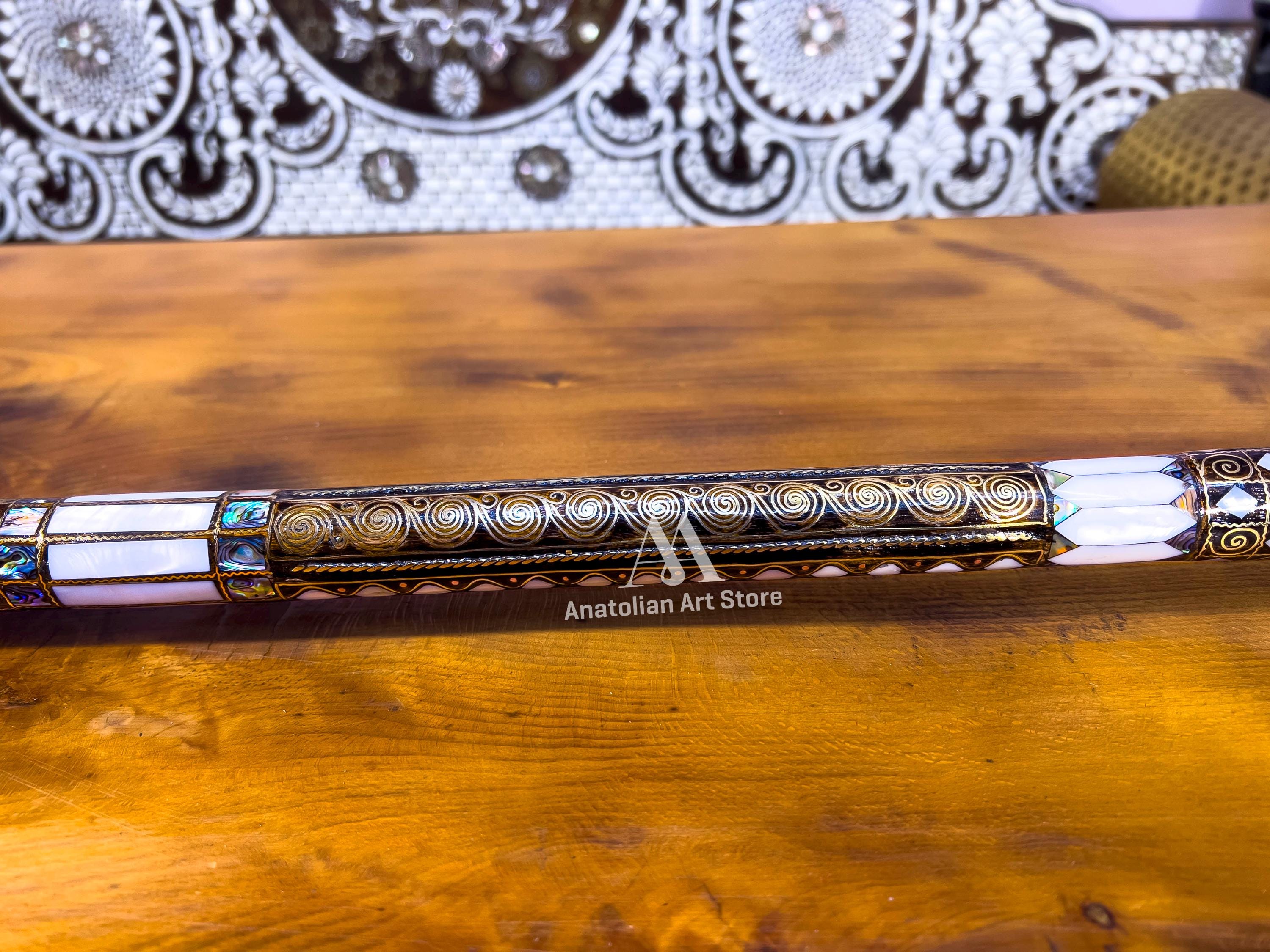 Abalone Mother of Pearl Inlay Walking Cane - Walnut Wood Collectible - Etsy
