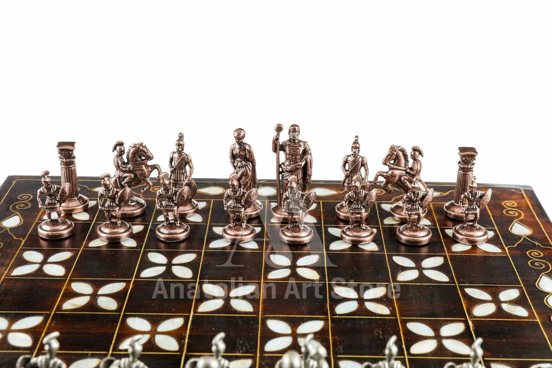 Handmade Mythology Chess Set: XL Metal Chess Piece, Mother of Pearl ...