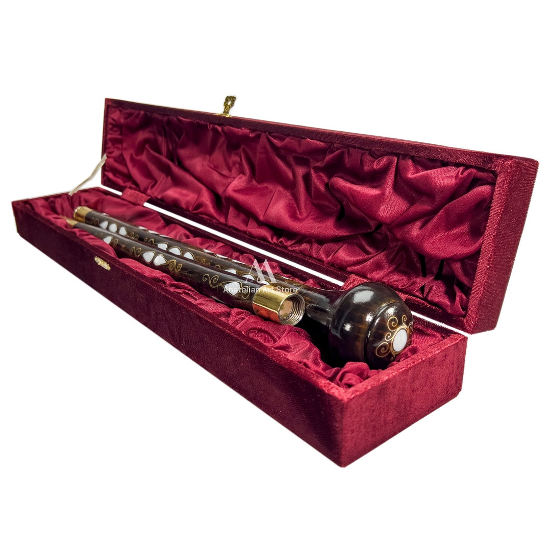 Walnut Wood Walking Cane: Mother of Pearl Inlay, Gift Box - Etsy