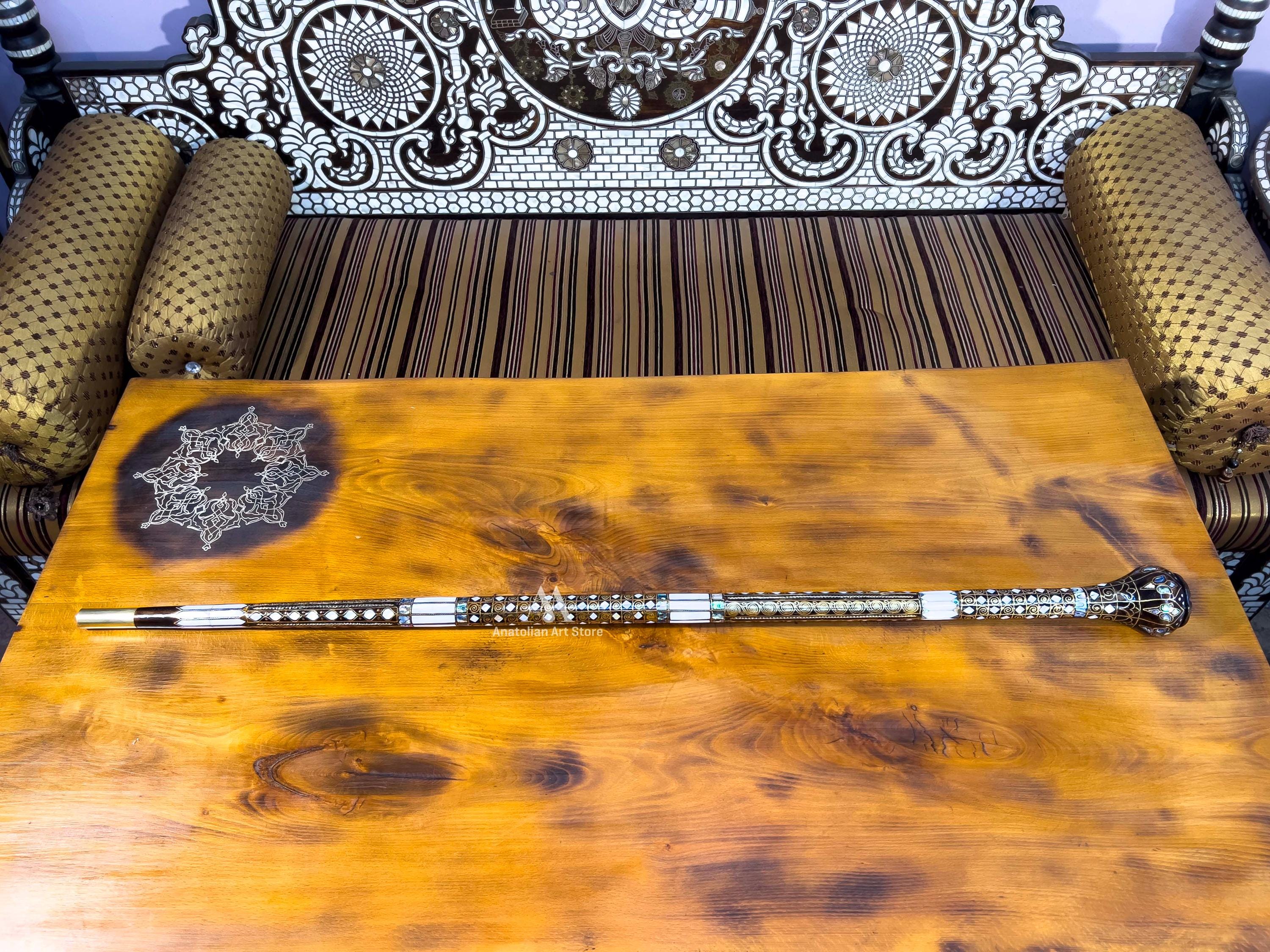 Abalone Mother of Pearl Inlay Walking Cane - Walnut Wood Collectible - Etsy