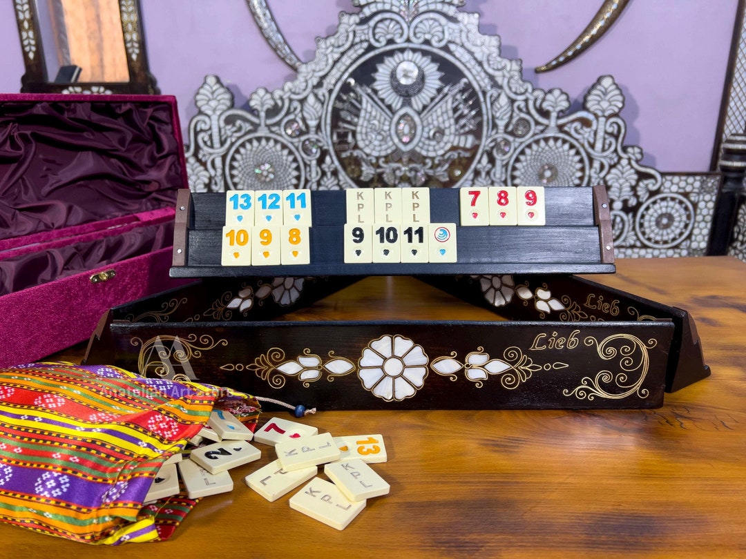 Handmade Walnut Rummikub Set: Mother of Pearl Inlaid Tiles & Bag - Etsy