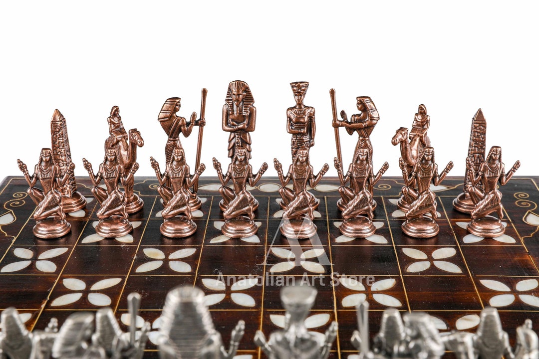 16'' Chess Board, XL Metal Chess Piece , Egyptian Chess Piece ...