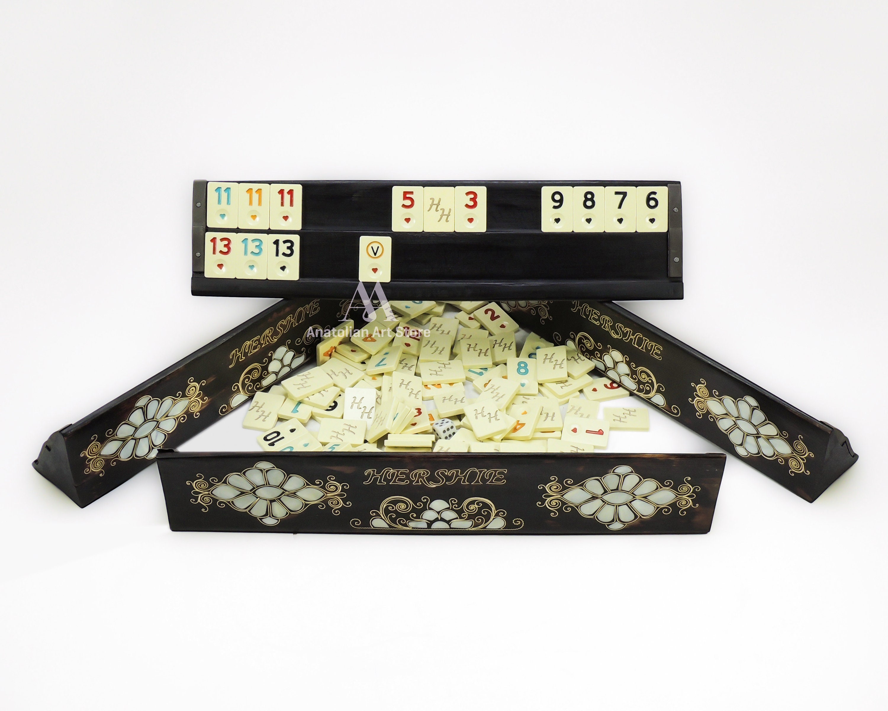Handmade Walnut Rummikub Set: Mother of Pearl Inlaid Tiles & Bag - Etsy