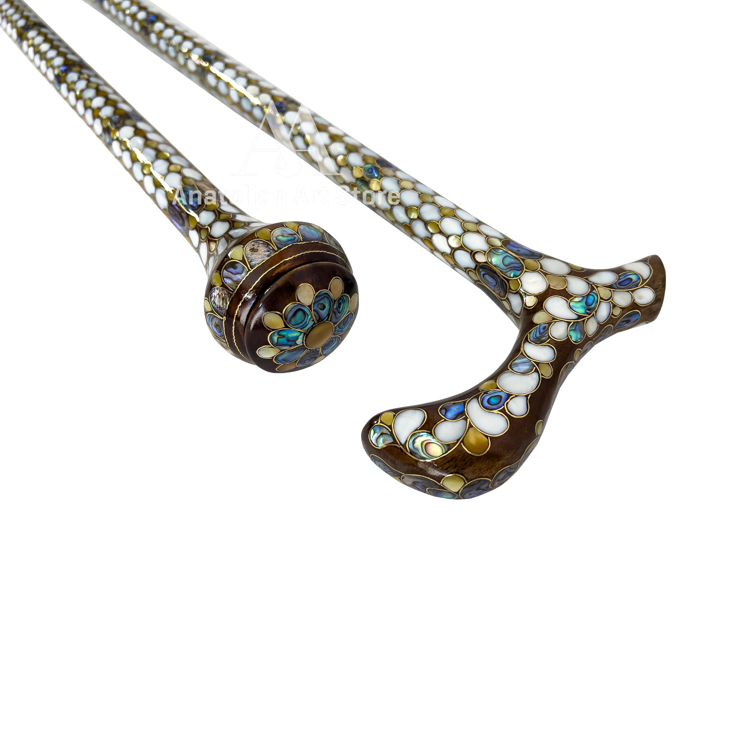 Abalone & Mother of Pearl Inlay Walking Stick - Walnut Wood Cane - Etsy