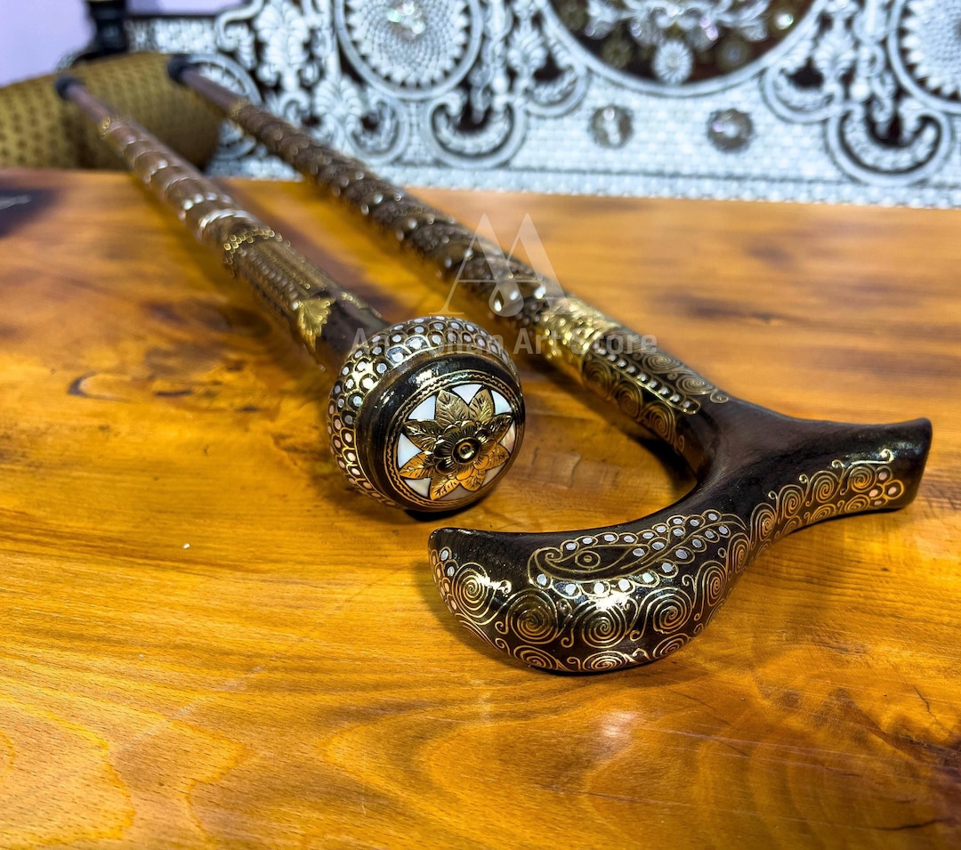 Walnut Wood Walking Stick: Abalone Mother of Pearl Inlay Cane - Etsy