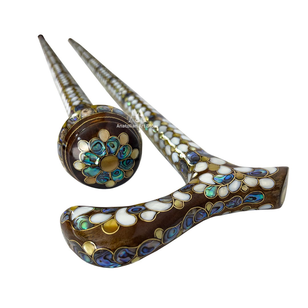 Abalone & Mother of Pearl Inlay Walking Stick - Walnut Wood Cane - Etsy