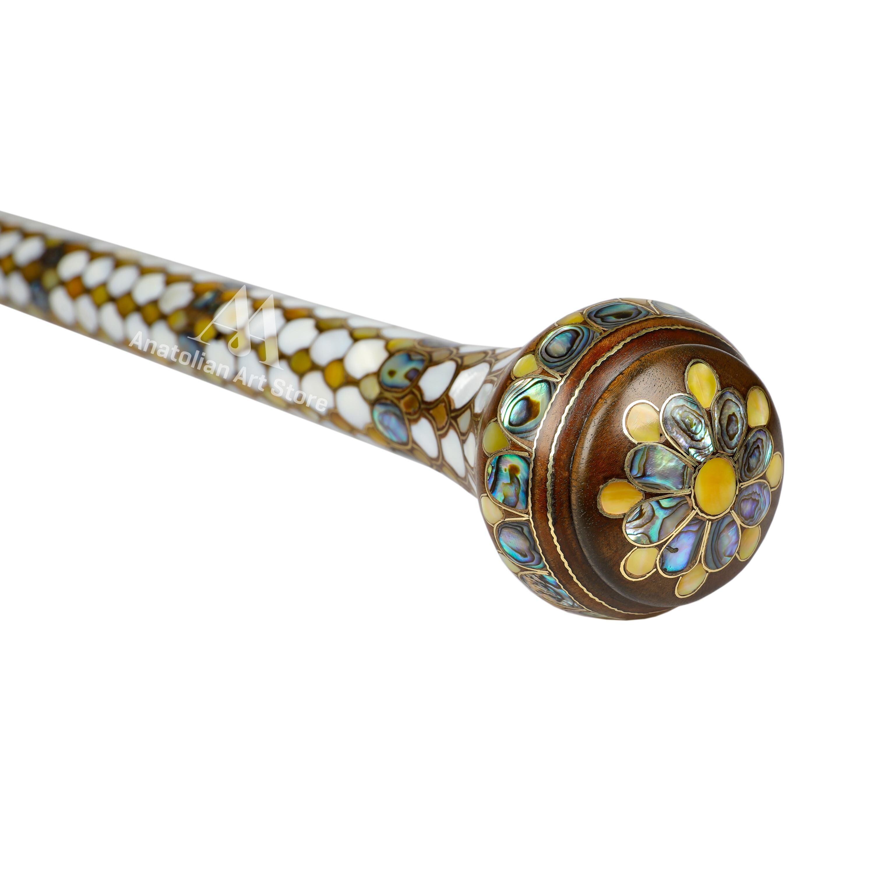 Abalone & Mother of Pearl Inlay Walking Stick - Walnut Wood Cane - Etsy