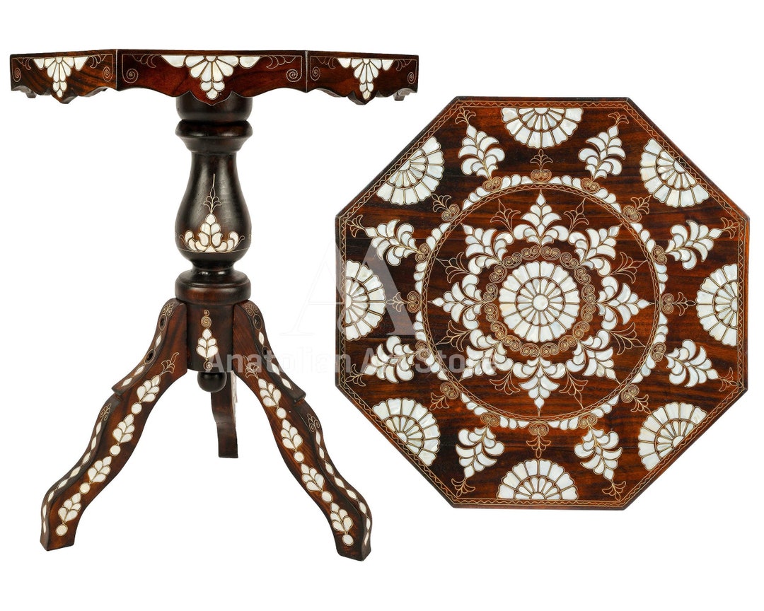Handmade Mother of Pearl Inlay Walnut Coffee Table (19x19 Inch) - Etsy