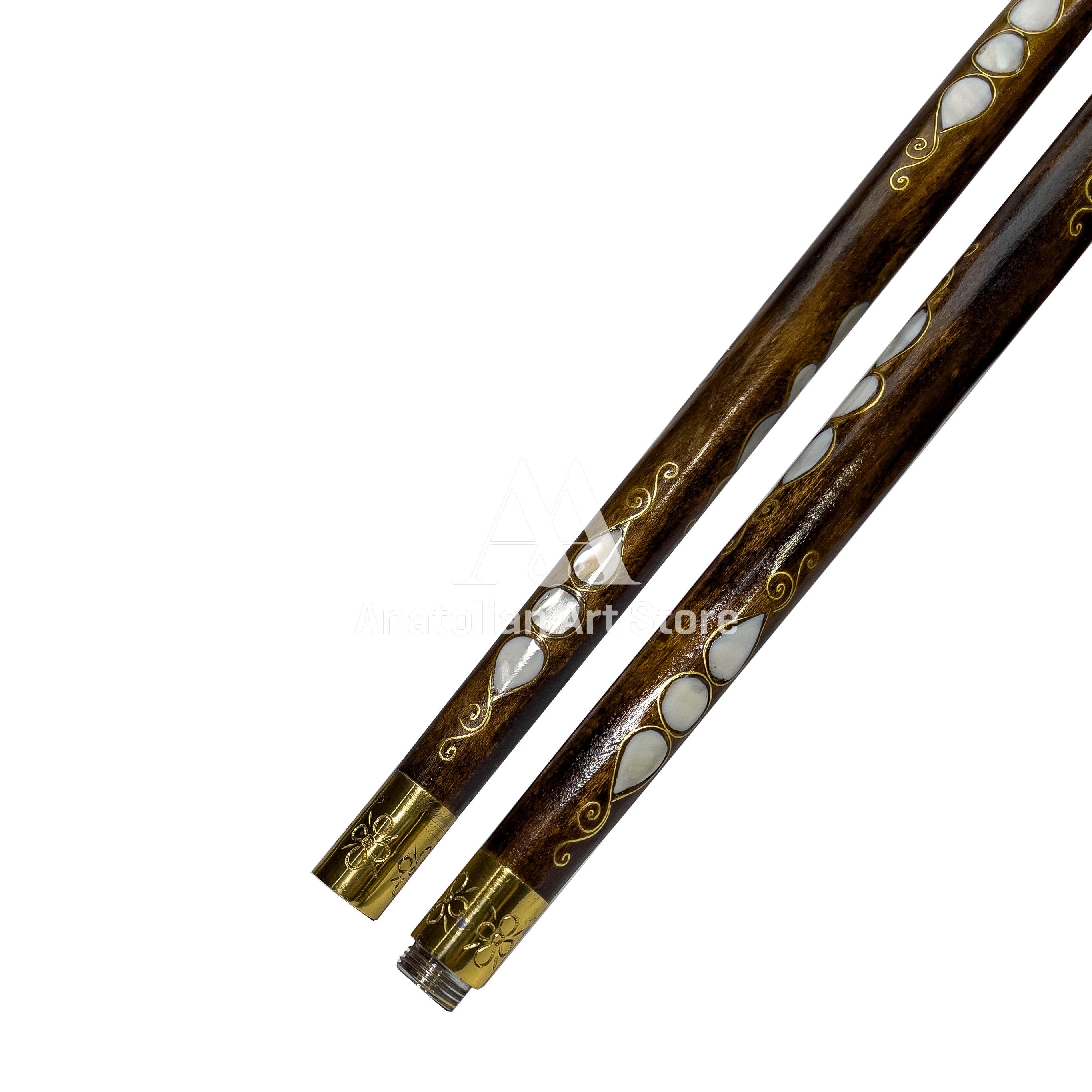 Mother of Pearl Inlay Walnut Wood Walking Cane - 55 Inch Glam Hiking ...