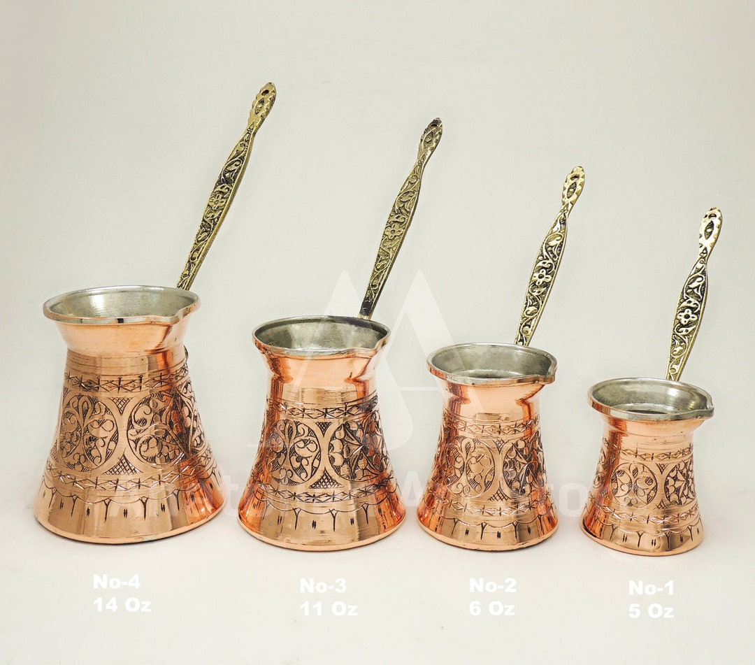 Handmade Engraved Copper Coffee Pot Set: Turkish Arabic Espresso Maker ...
