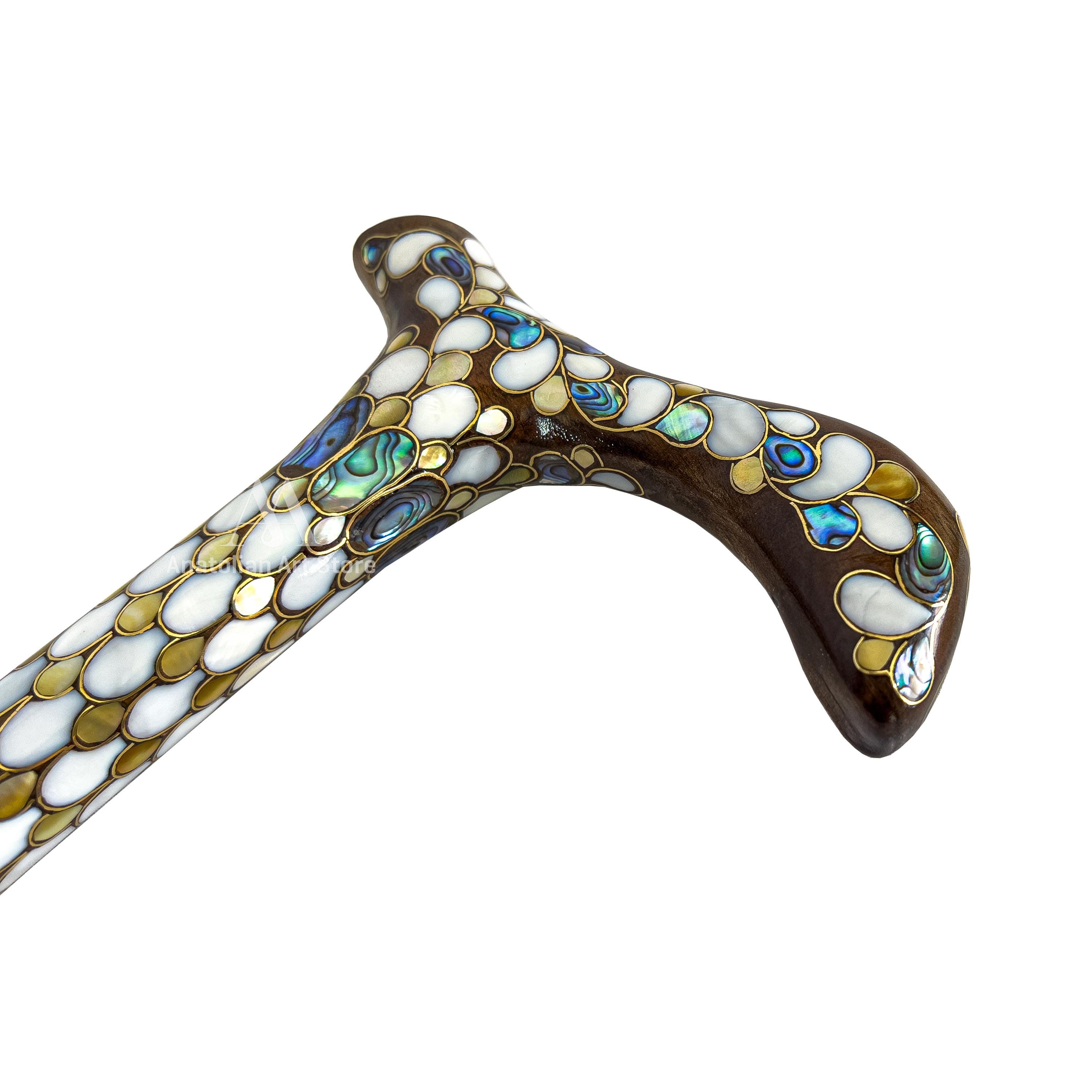 Abalone & Mother of Pearl Inlay Walking Stick - Walnut Wood Cane - Etsy