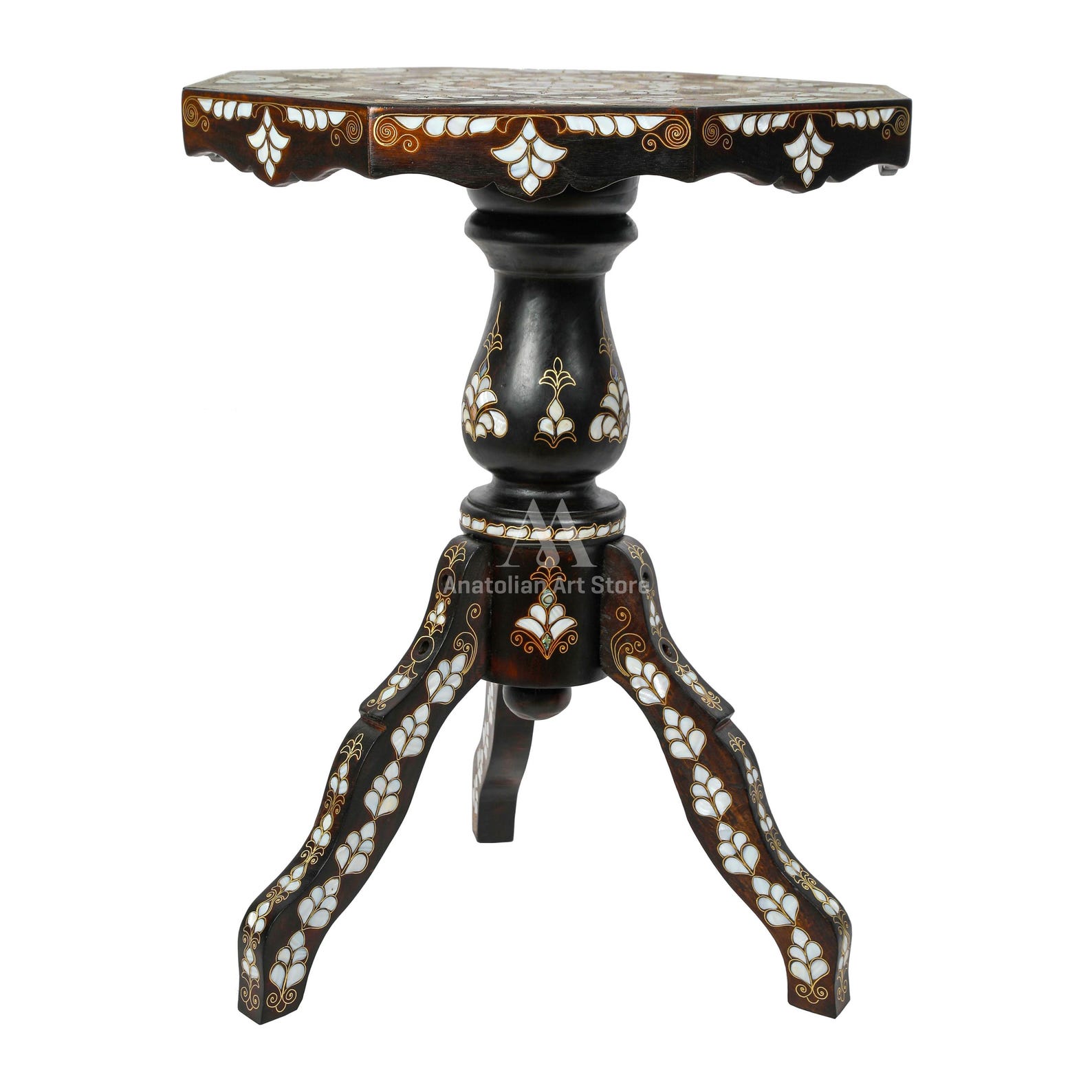 Abalone Shell Chair & Coffee Table Set: Mother of Pearl Inlay, Brass ...