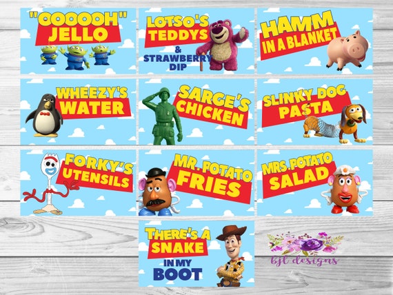 Toy Story Food Labels Toy Story Food Cards Instant Download - Etsy