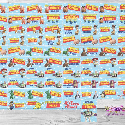 Toy Story Food Labels Toy Story Food Cards Instant Download - Etsy