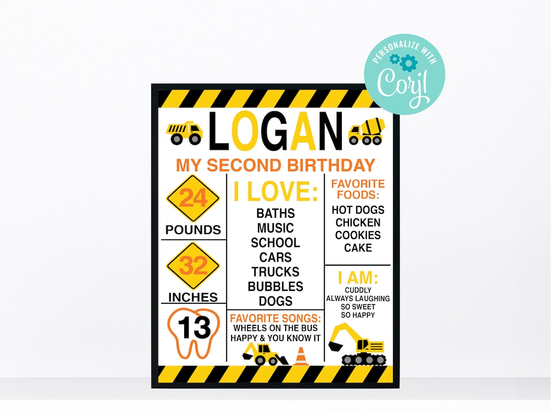 Construction Birthday Milestone Board, Birthday Board, Construction ...