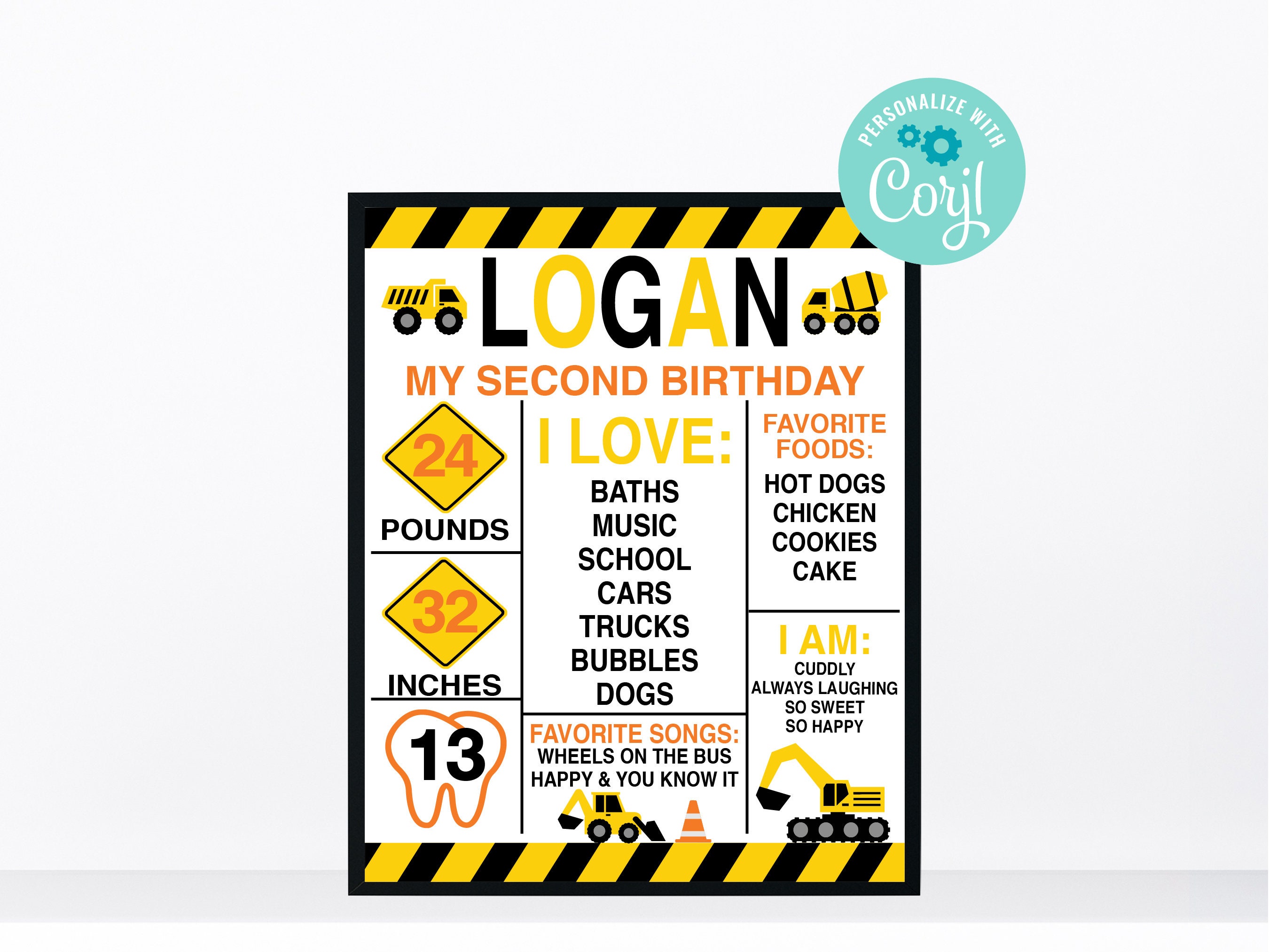 Construction Birthday Milestone Board, Birthday Board, Construction ...