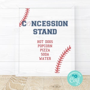 Baseball Concession Stand Sign, Food Sign, Editable Digital Printable ...
