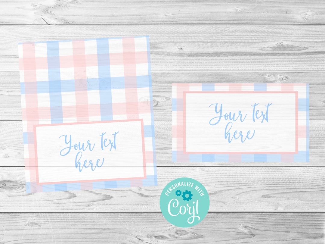 Pink & Blue Gingham Baby Shower, Baby Sprinkle, Place Cards or Food ...