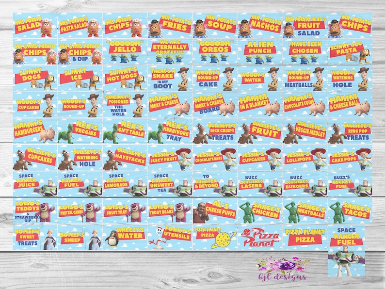 Toy Story Food Labels Toy Story Food Cards Instant Download - Etsy