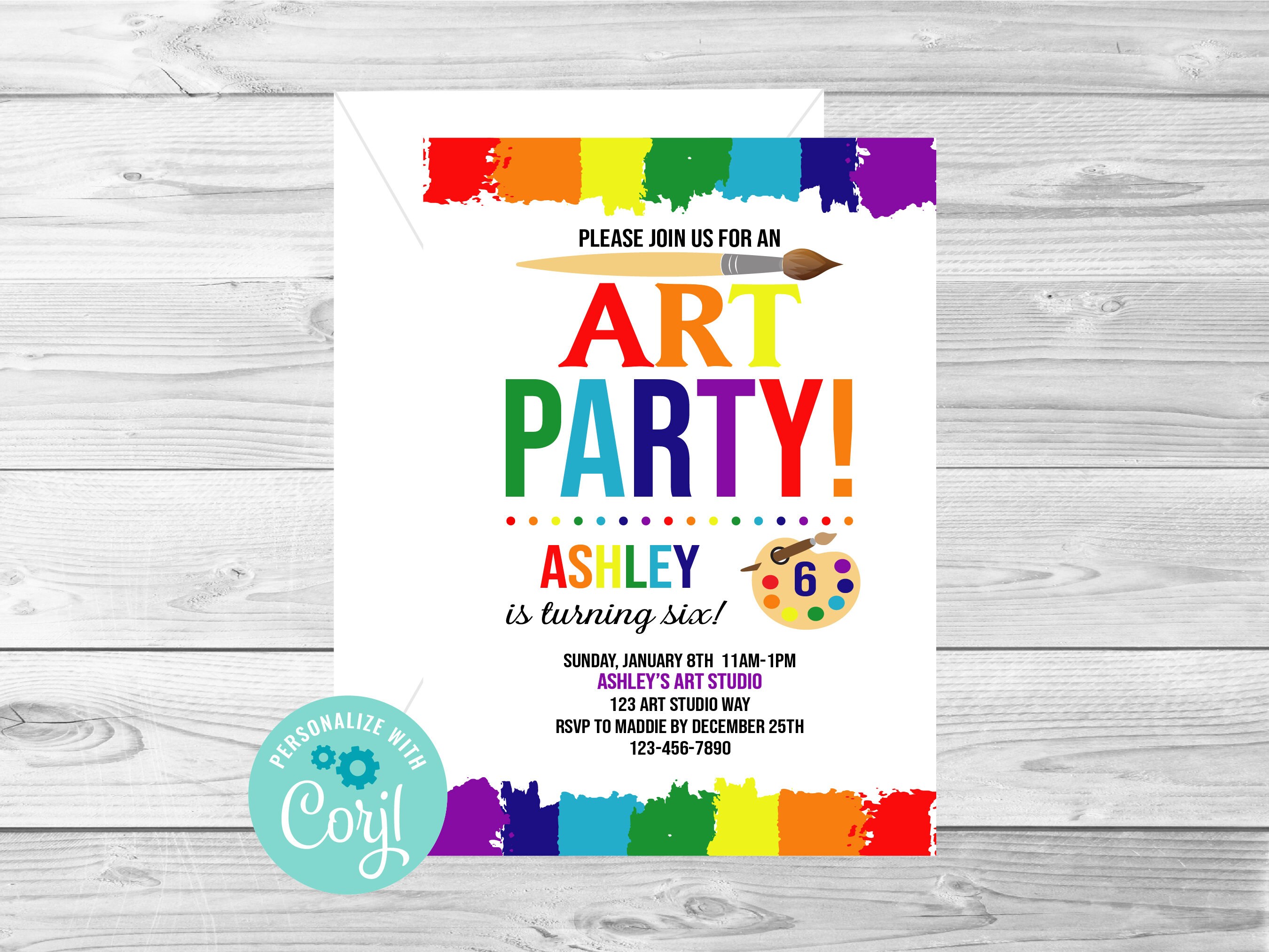 Art Party 3 Invite, Painting, Art, Let's Paint, Thank You Tag, Digital ...