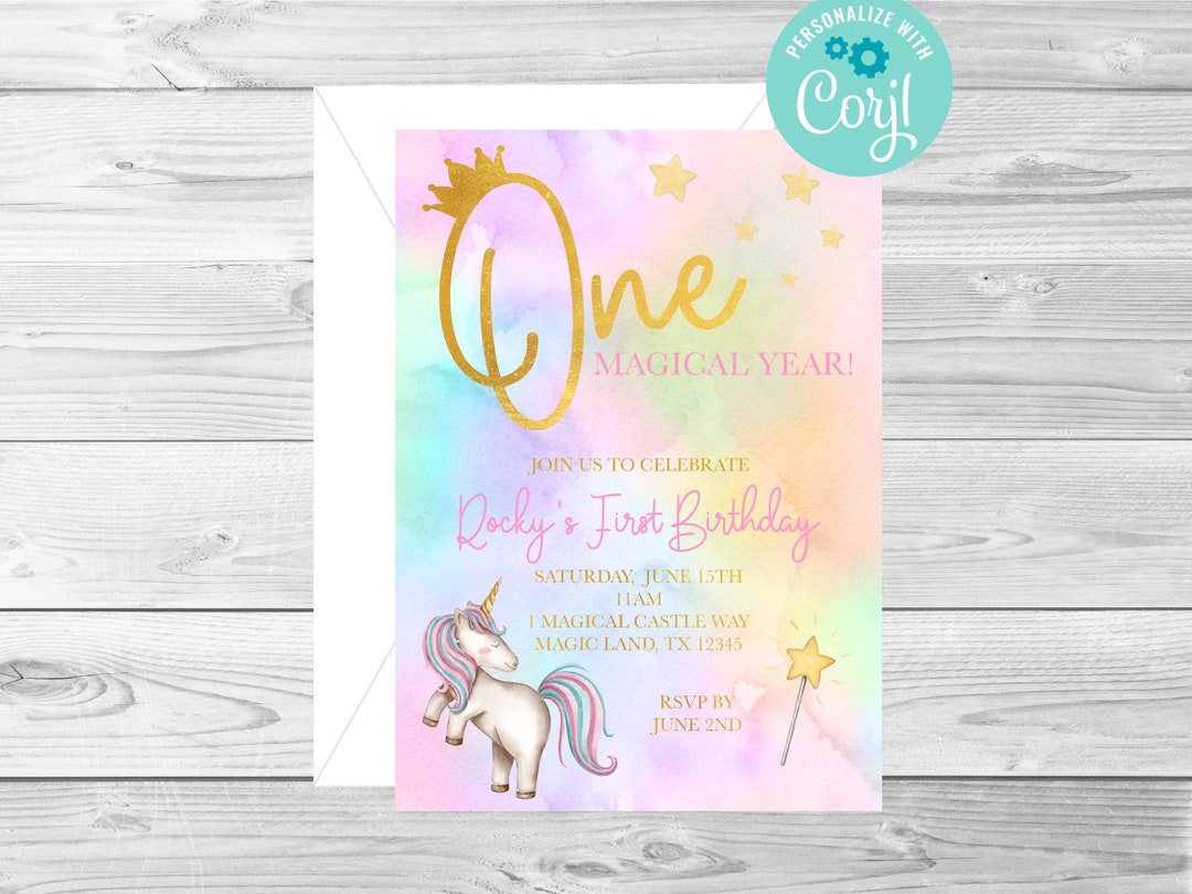 One Magical Year, Birthday, First Birthday, Birthday Invite, Digital ...