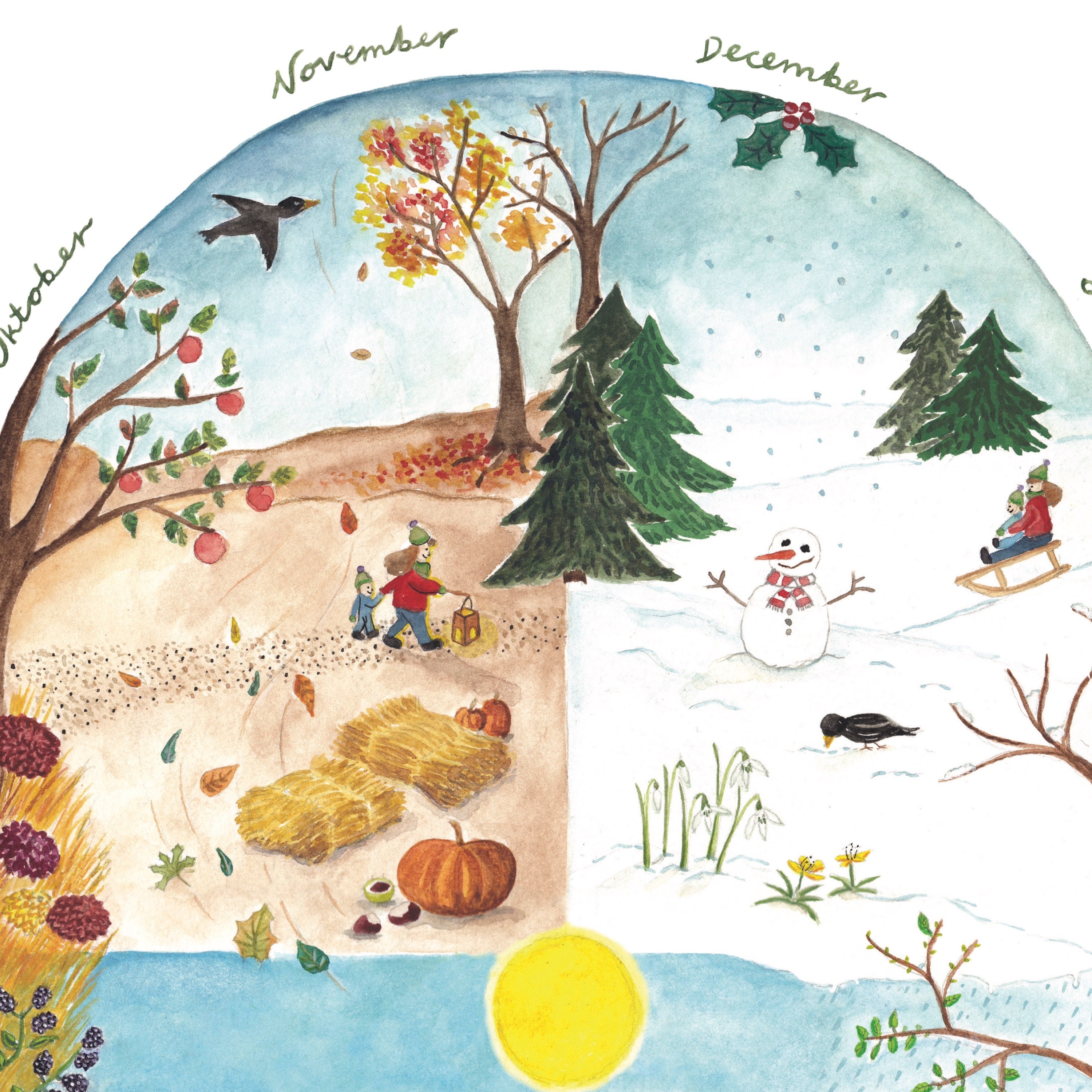 Four Seasons Illustration Winter, Spring, Summer and Autumn | Colourful ...