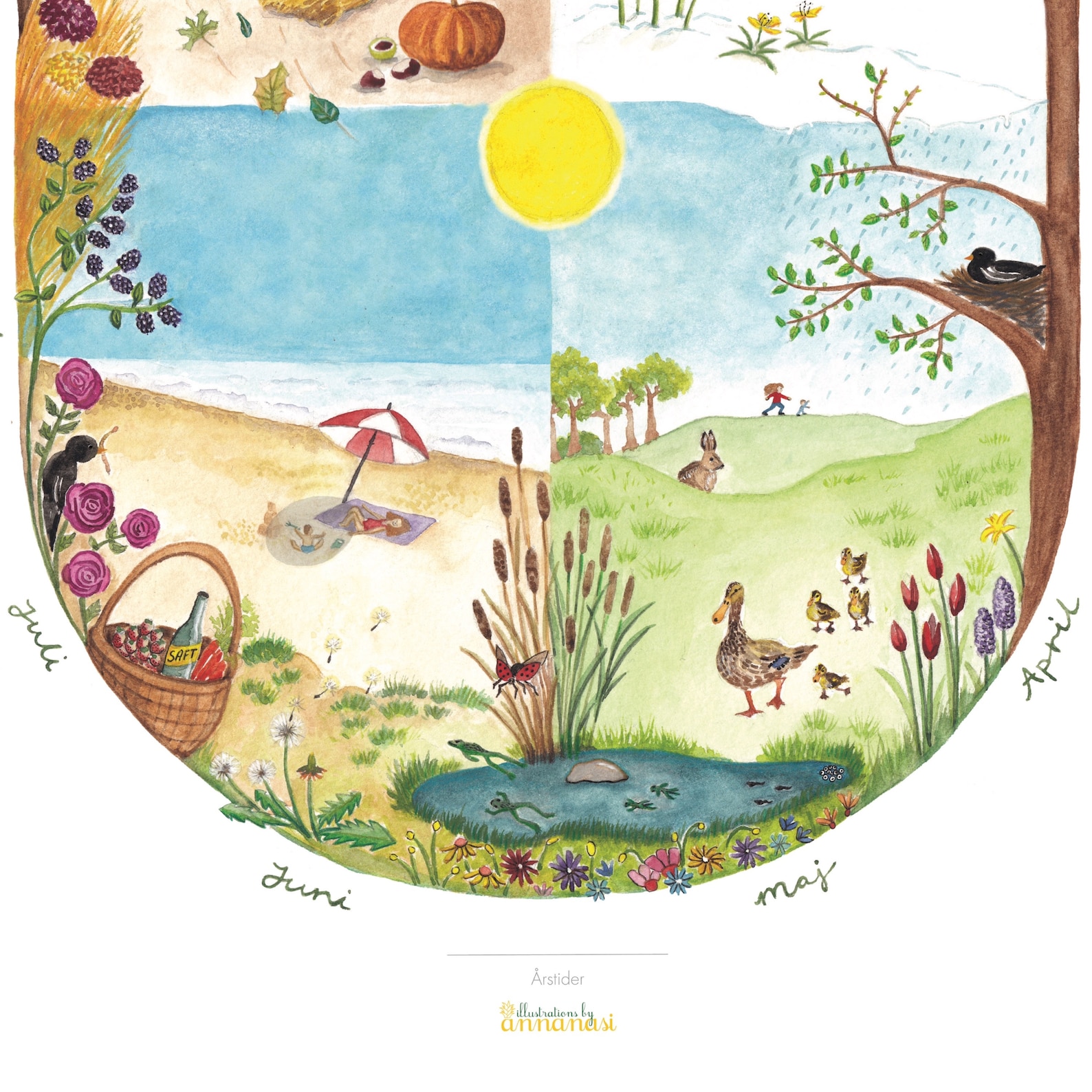 Four Seasons Illustration Winter, Spring, Summer and Autumn | Colourful ...