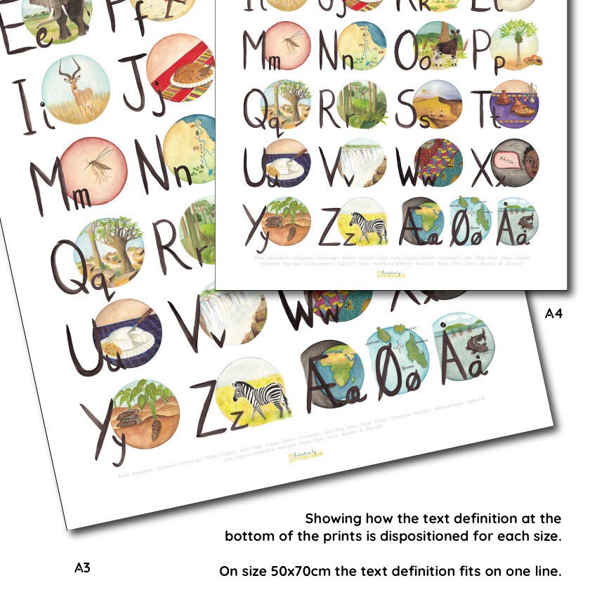 ABC of Africa in DANISH | 50x70cm Alphabet Poster | African Watercolour ...