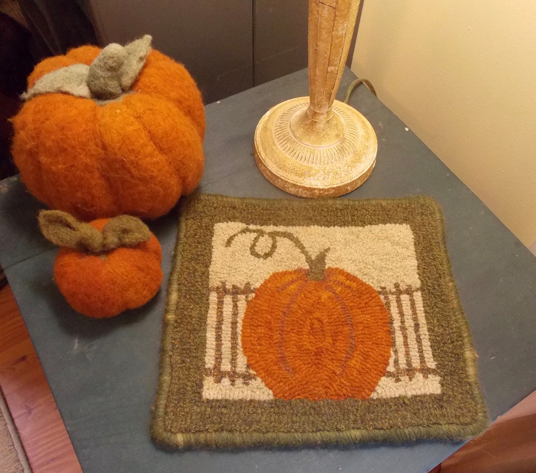 Rug Hooking Kit or Pattern "pumpkin With Fence", 10"x9", Primitive Rug ...