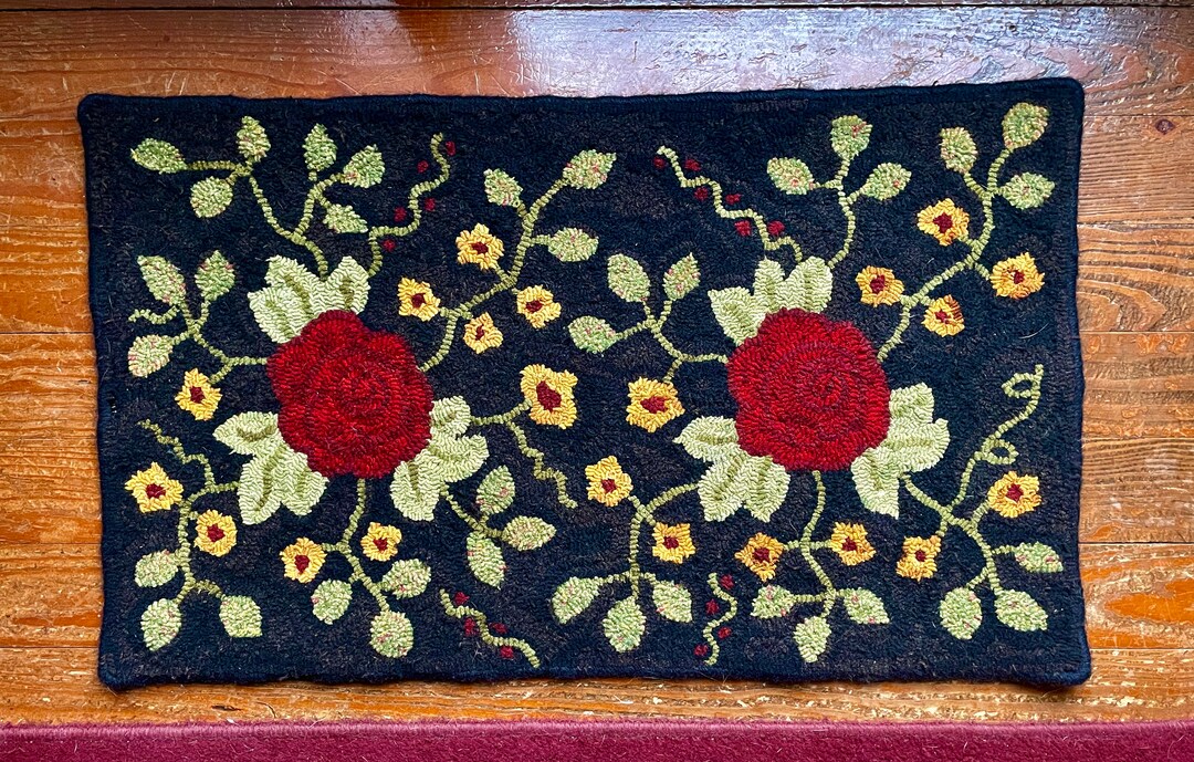 Finished Hand Hooked Rug rose Garden Two ON SALE - Etsy