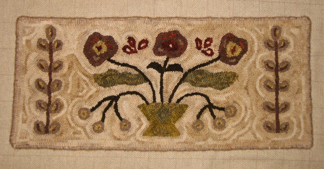 Rug Hooking Kit And/or Pattern antique Basket Light 28x12 Primitive Rug ...