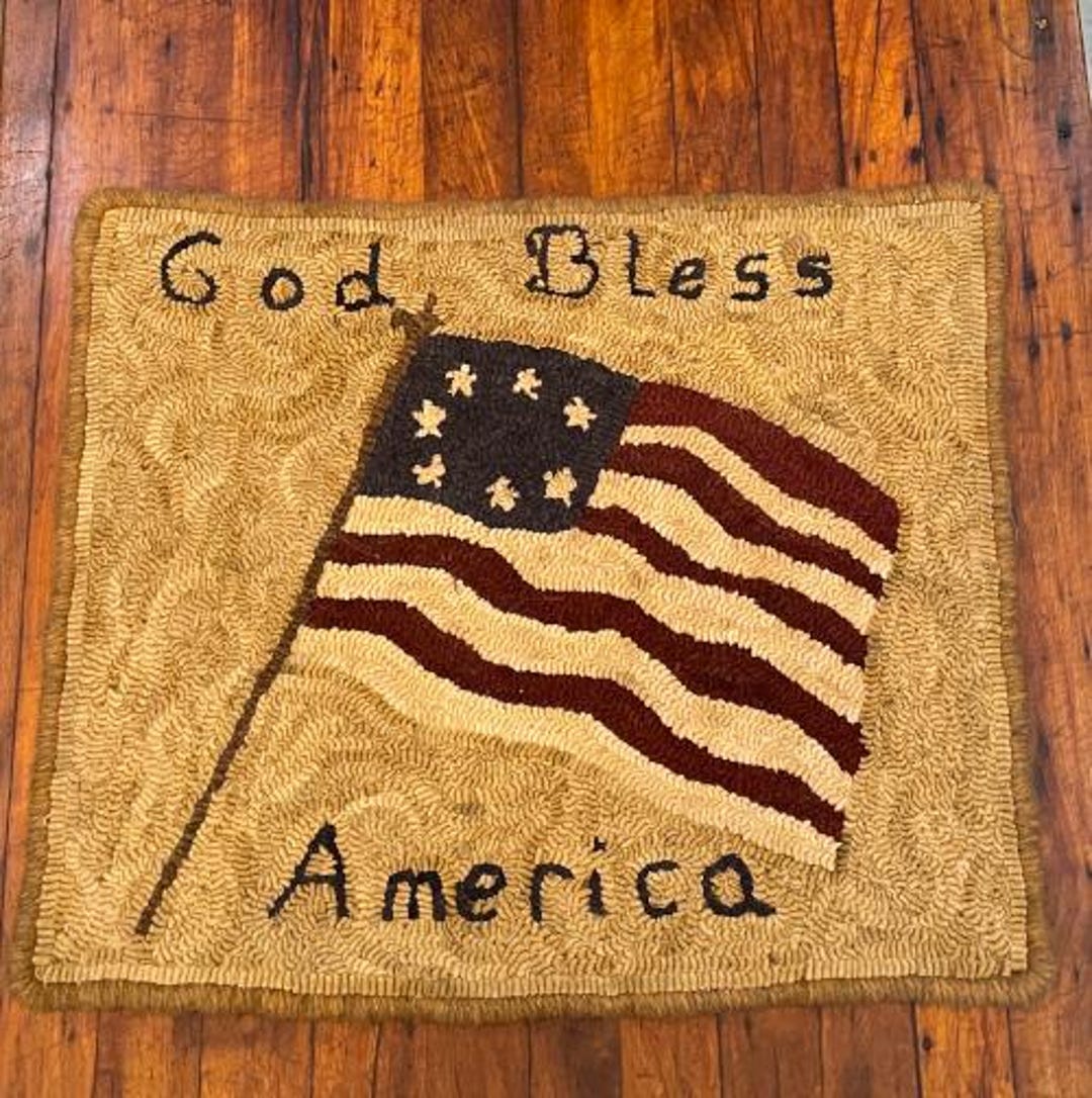 Finished Hand Hooked Rug "god Bless America", 17" X 14" - Etsy