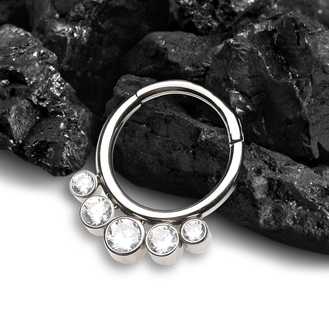 Implant Grade Titanium Hinged Segment Hoop Ring With 5 Bezel Set ...