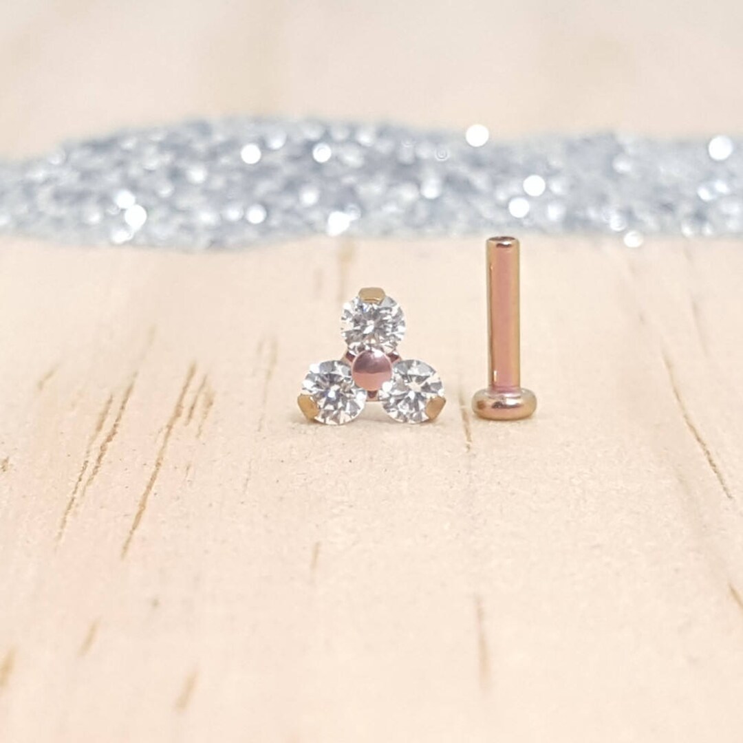 Trinity Cubic Zirconias With Rose Gold Titanium and Flat Base Barbell ...