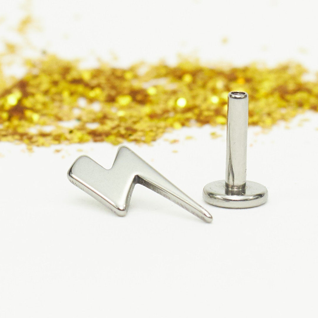 Titanium Lightning Bolt and Flat Back Labret - Internally Threaded - Etsy