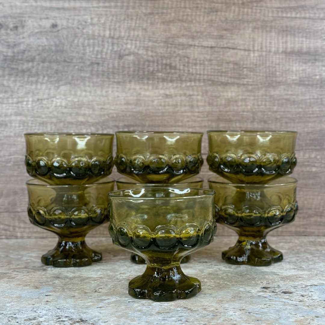 Tiffin Franciscan Medeira Olive Green Sherbet Glasses, Set of 7 Vintage ...